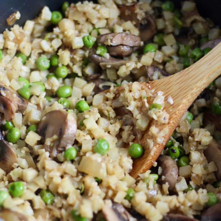 Easy Mushroom Cauliflower Rice Risotto with Peas