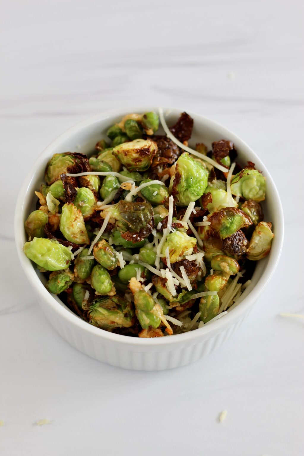 Air Fryer Edamame with Brussels Sprouts (And Parmesan!)