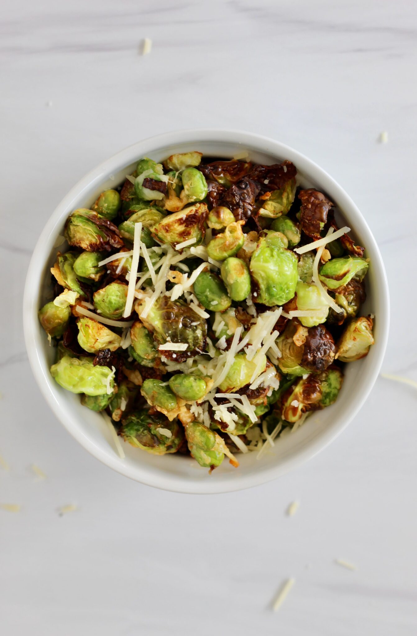Air Fryer Edamame with Brussels Sprouts (And Parmesan!)