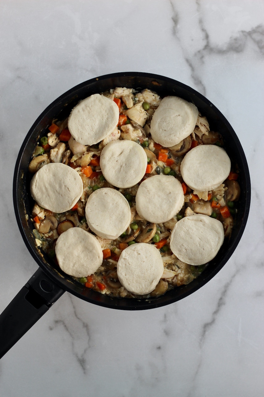 Deconstructed Chicken Pot Pie - Topped with Biscuits