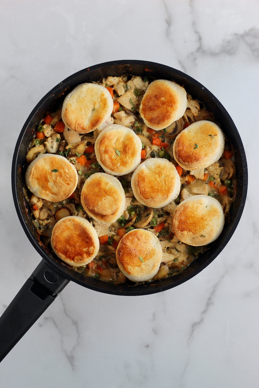 Deconstructed Chicken Pot Pie - Topped with Biscuits
