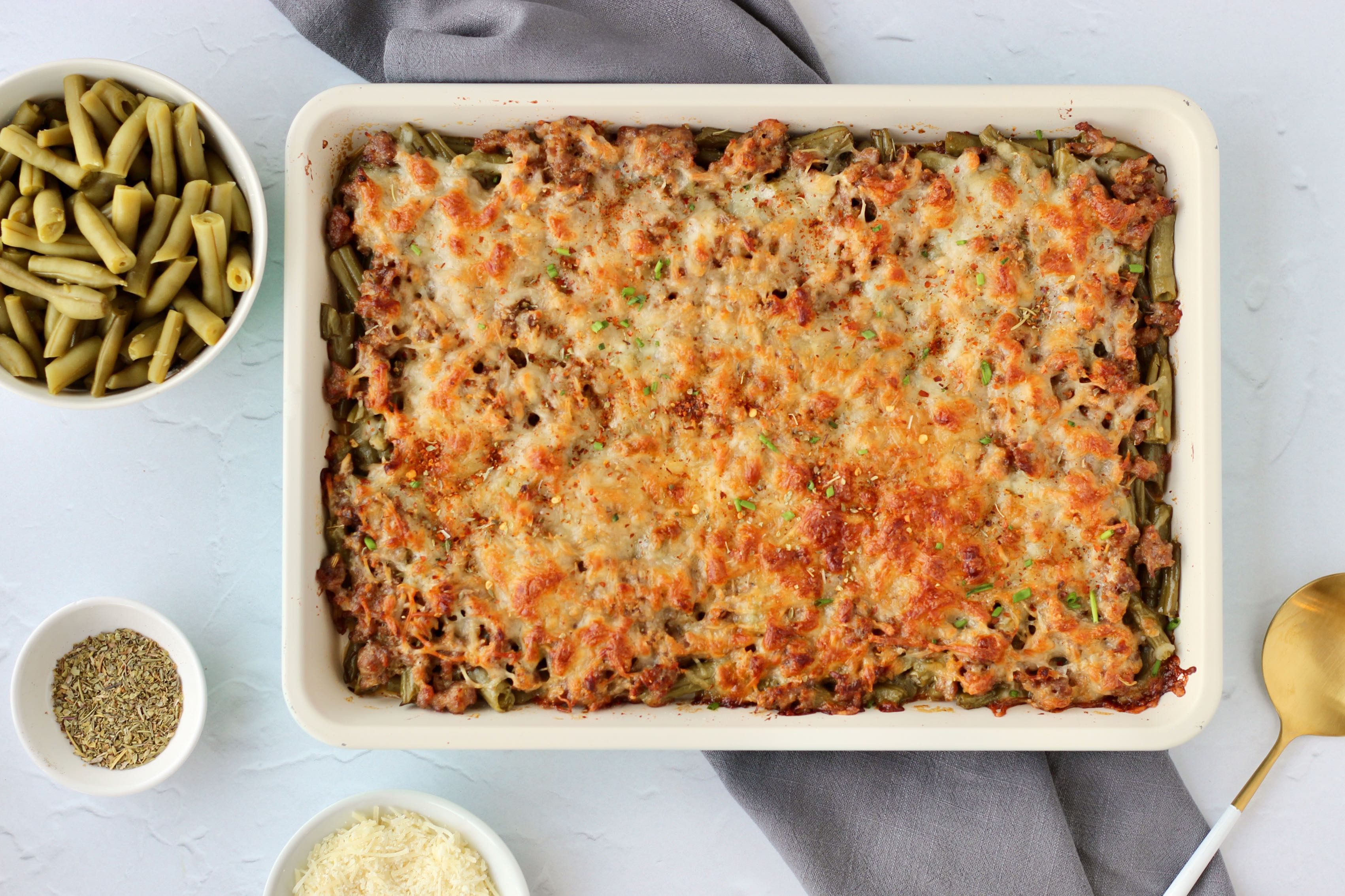 Sheet Pan Green Beans with Alfredo Sausage - Cheerful Choices